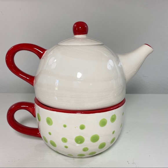 Pier 1 | Dining | Pier Tea For One Christmas Tree Polka Dot Set | Poshmark